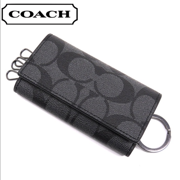 Coach | Accessories | 4 Ring Key Case In Signature Coach Charcoalblack ...